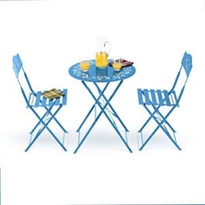 Alpine Corporation Bistro Set, Table: 24" L x 24" W x 28" H Chair: 17" L 18" W x 33" H, Blue