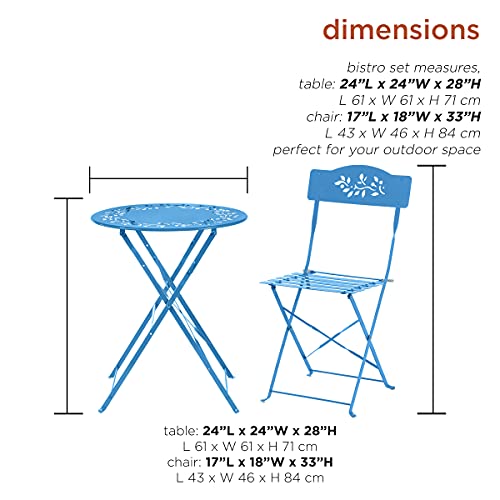 Alpine Corporation Bistro Set, Table: 24" L x 24" W x 28" H Chair: 17" L 18" W x 33" H, Blue