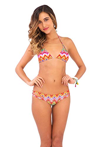 Luli Fama Women's Sun Kissed Laughter Reversible Zig-Zag Open-Side Bikini Bottom, Multi, Medium