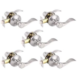 gobrico 5 pack wave style euro interior door levers handles passage hall and closet leversets locksets left/right handed satin nickel finish