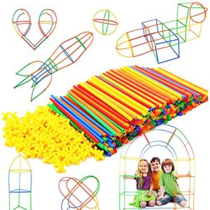 rainbow toyfrog building straws and connectors - stem blocks construction toys for boys & girls - 300 pcs straw building set - engineering connector blocks for kids