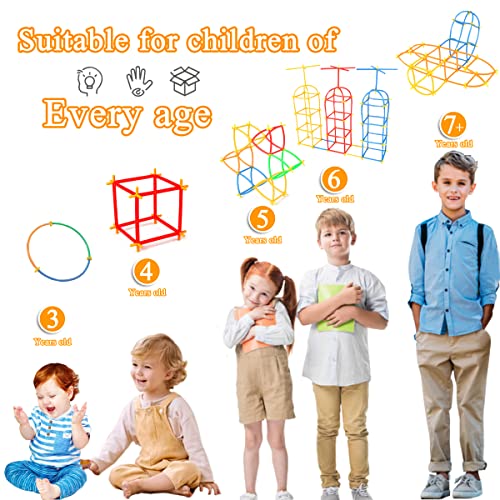 RAINBOW TOYFROG Building Straws and Connectors - STEM Blocks Construction Toys for Boys & Girls - 300 Pcs Straw Building Set - Engineering Connector Blocks for Kids