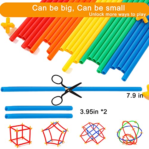 RAINBOW TOYFROG Building Straws and Connectors - STEM Blocks Construction Toys for Boys & Girls - 300 Pcs Straw Building Set - Engineering Connector Blocks for Kids