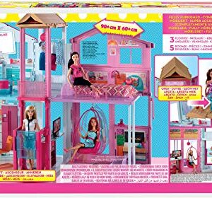 Barbie Doll House, 3-Story Townhouse with 4 Rooms & Rooftop Lounge, Furniture & Accessories Including Swinging Chair (Amazon Exclusive)