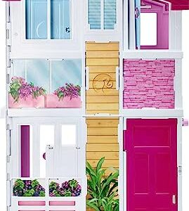 Barbie Doll House, 3-Story Townhouse with 4 Rooms & Rooftop Lounge, Furniture & Accessories Including Swinging Chair (Amazon Exclusive)