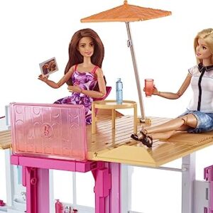 Barbie Doll House, 3-Story Townhouse with 4 Rooms & Rooftop Lounge, Furniture & Accessories Including Swinging Chair (Amazon Exclusive)