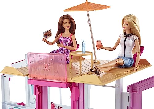 Barbie Doll House, 3-Story Townhouse with 4 Rooms & Rooftop Lounge, Furniture & Accessories Including Swinging Chair (Amazon Exclusive)