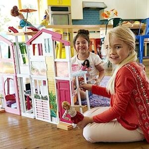 Barbie Doll House, 3-Story Townhouse with 4 Rooms & Rooftop Lounge, Furniture & Accessories Including Swinging Chair (Amazon Exclusive)