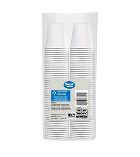 Bath Great Value 3 Oz White Plastic Cups, 100 Ct