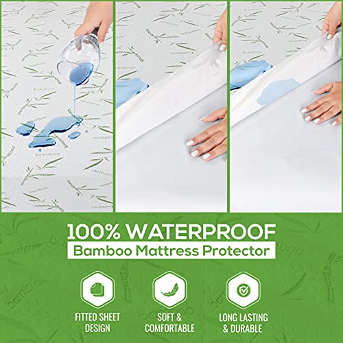 Utopia Bedding Premium Bamboo Waterproof Mattress Protector Twin 340 GSM, Fits 15 Inches Deep, Mattress Cover, Breathable, Fitted Style with Stretchable Pockets White