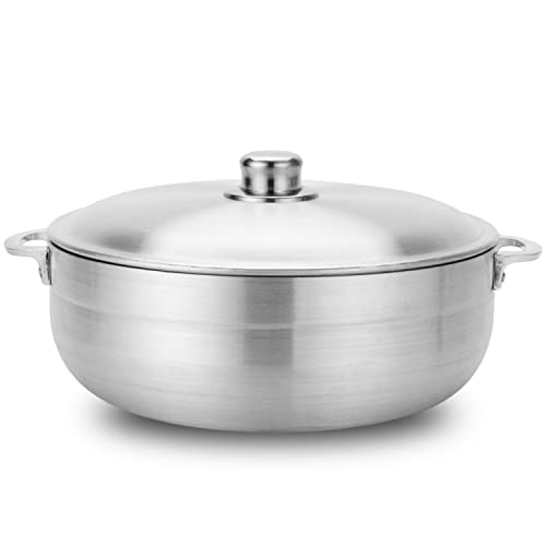 Alpine Cuisine 7-Quart Gourmet Aluminum Caldero Stock Pot, Cooking Dutch Oven Performance for Even Heat Distribution, Perfect for Serving Large & Small Groups, Riveted Handles, Commercial Grade