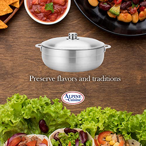 Alpine Cuisine 7-Quart Gourmet Aluminum Caldero Stock Pot, Cooking Dutch Oven Performance for Even Heat Distribution, Perfect for Serving Large & Small Groups, Riveted Handles, Commercial Grade