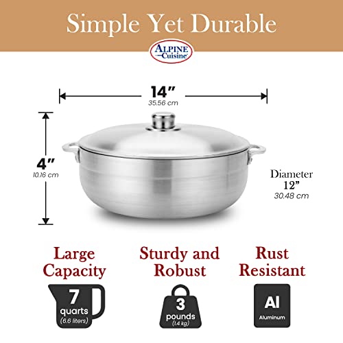 Alpine Cuisine 7-Quart Gourmet Aluminum Caldero Stock Pot, Cooking Dutch Oven Performance for Even Heat Distribution, Perfect for Serving Large & Small Groups, Riveted Handles, Commercial Grade