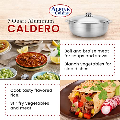 Alpine Cuisine 7-Quart Gourmet Aluminum Caldero Stock Pot, Cooking Dutch Oven Performance for Even Heat Distribution, Perfect for Serving Large & Small Groups, Riveted Handles, Commercial Grade