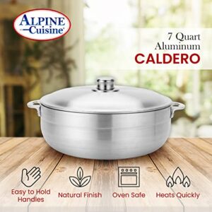 Alpine Cuisine 7-Quart Gourmet Aluminum Caldero Stock Pot, Cooking Dutch Oven Performance for Even Heat Distribution, Perfect for Serving Large & Small Groups, Riveted Handles, Commercial Grade