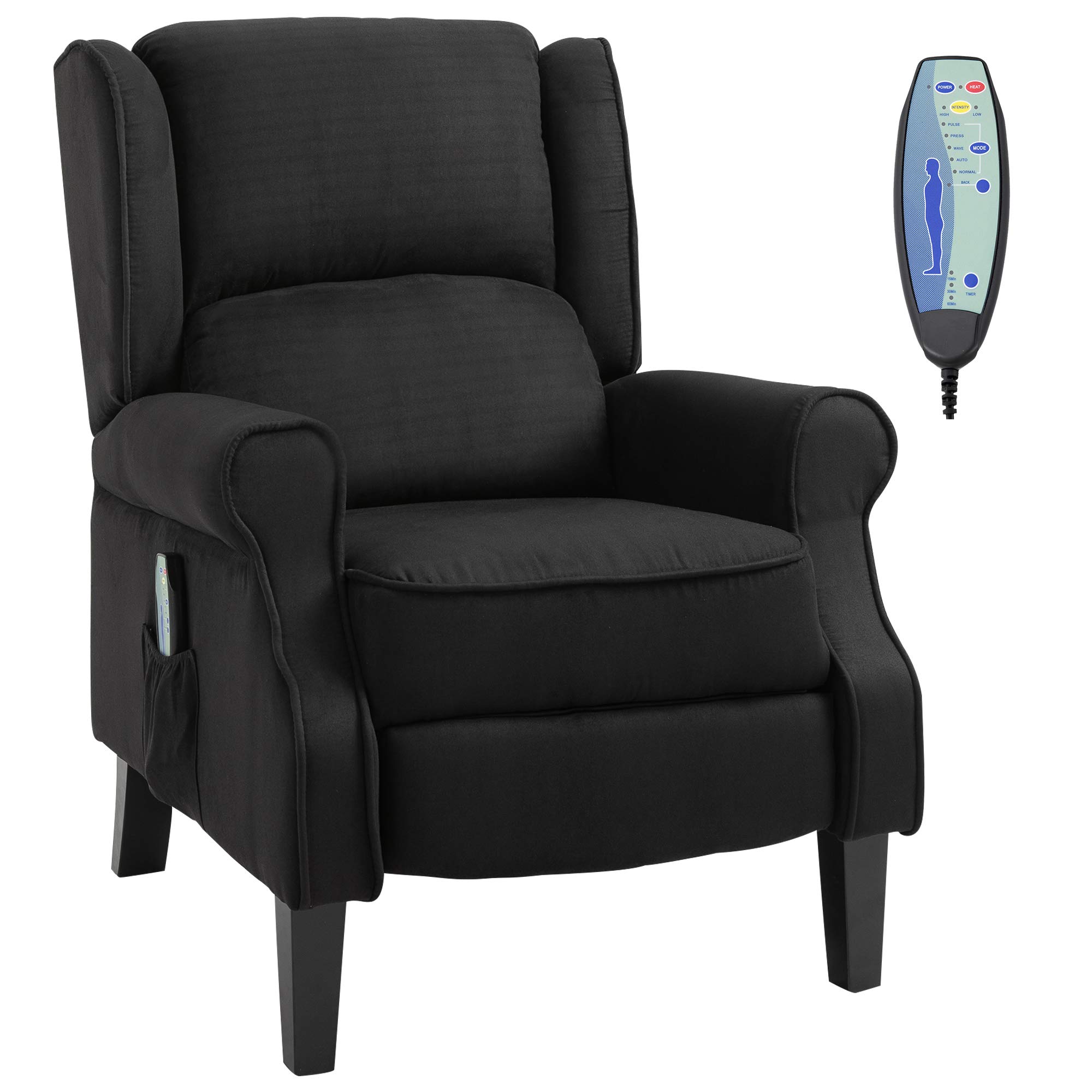 HOMCOM Wingback Heated Vibrating Massage Chair, Accent Sofa Vintage Upholstered Massage Recliner Chair Push-Back with Remote Controller, Black