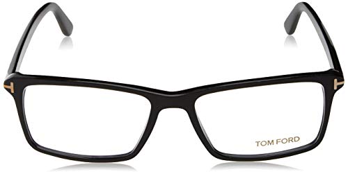 TOM FORD Men's TF 5408 001 Black Clear Rectangular Eyeglasses 56mm, Shiny Black, Shiny Rose Gold "T" Logo, 56/16/145