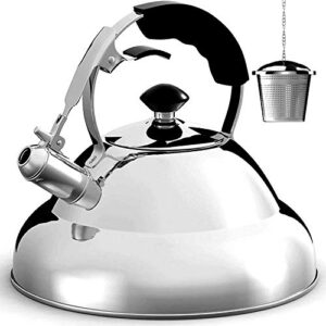 willow & everett whistling tea kettle for stove top - 2.75 quart tea pots for stove top w/stainless steel, mirror finish & strainer