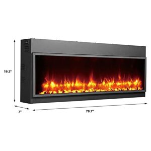 Dynasty Harmony 79 Inch Electric Fireplace - Modern, Linear Design with Multiple Flame Colors & Remote Control | Hardwire or Plug-in Installation, Supplemental Zone Heat