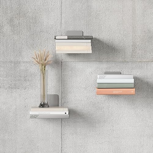 Umbra Conceal Floating Bookshelf, Large, Silver, Set of 3