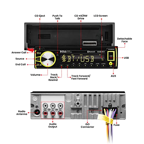 BOSS Audio Systems 750BRGB Car Stereo System - Single Din, Bluetooth Audio and Calling Head Unit, CD Player, USB, AUX Input, AM/FM Radio Receiver, Multi Color Illumination, Hook Up to Amplifier