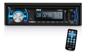 pyle marine bluetooth stereo radio - 12v single din style boat in dash radio receiver system with built-in mic, digital lcd, rca, mp3, usb, sd, am fm radio - remote control - plmrb29b (black)