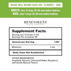 Liquid Melatonin for Kids and Adults 3mg - Natural Sleep Aid Drops, Berry Vanilla Flavor, Made in USA. Tincture Helps Fall Asleep Faster, Stay Asleep Longer. Children Friendly. Non-GMO. No Fillers.