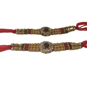 indiabigshop rakhi for brothers stone with rudraksha design rakhi thread raksha bandhan gift for your brother vary color and multi design - set of 2