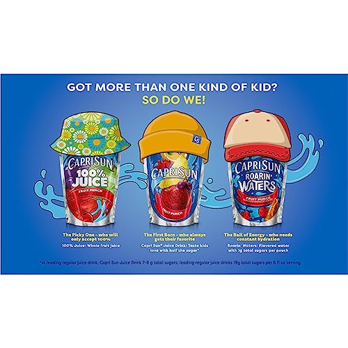 Capri Sun Roarin' Waters Fruit Punch Wave Naturally Flavored Water Kids Beverage (40 ct Pack, 4 Boxes of 10 Pouches)