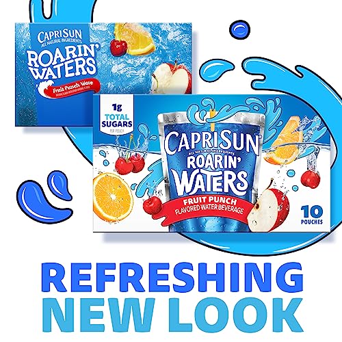 Capri Sun Roarin' Waters Fruit Punch Wave Naturally Flavored Water Kids Beverage (40 ct Pack, 4 Boxes of 10 Pouches)