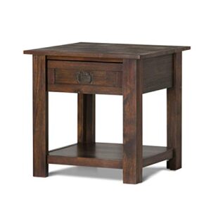 simplihome monroe solid acacia wood 22 inch wide square rustic end side table in distressed charcoal brown with storage, 1 drawer, for the living room and bedroom