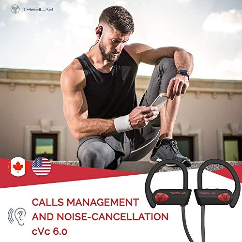 TREBLAB XR500 - Ultimate Cordless Bluetooth Running Headphones. Best Sport Wireless Earbuds for Gym. Noise Canceling Secure-Fit IPX7 Wireless Waterproof Headphones. Workout Earphones with Mic