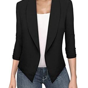 Hybrid & Company Womens Casual Work Office Open Front Blazer Jacket with Removable Shoulder Pads JK1133 Black Large