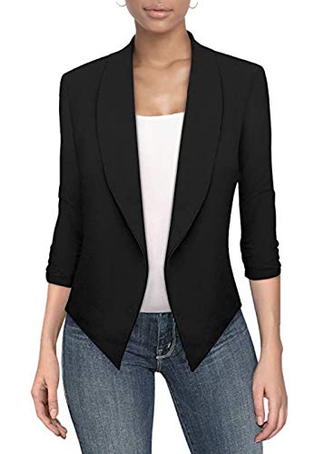 Hybrid & Company Womens Casual Work Office Open Front Blazer Jacket with Removable Shoulder Pads JK1133 Black Large