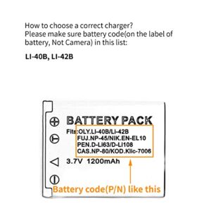 LI-40B USB Charger for Olympus D-720, FE-230, FE-340, FE-280, FE-20, Stylus 710, 790SW, 770SW, 7010, 760, 720SW, VR-320, VR-310, X-935, X-905 Camera and More