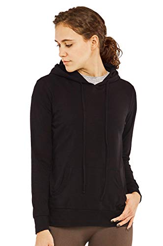 Sofra Women's Thin Cotton Pullover Hoodie Sweater (L, Black)