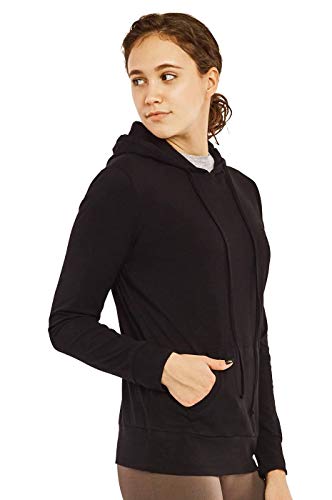 Sofra Women's Thin Cotton Pullover Hoodie Sweater (L, Black)