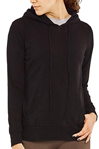 Sofra Women's Thin Cotton Pullover Hoodie Sweater (L, Black)