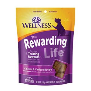 wellness rewarding life grain-free soft dog treats (previously wellbites), made in usa with natural ingredients, ideal for training (chicken & venison recipe, 6-ounce bag)