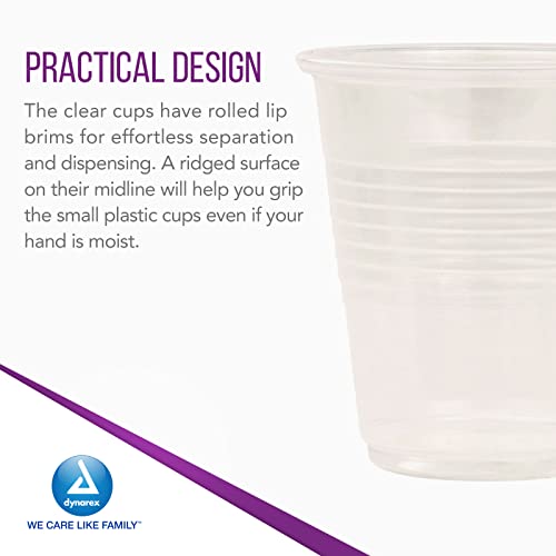 Dynarex Disposable Clear Drinking Cups - Single Use Plastic Cups for Office, Hospital, Clinic - with Rolled Rim, Ribbed Center - 3oz, Bulk Supplies Box of 100