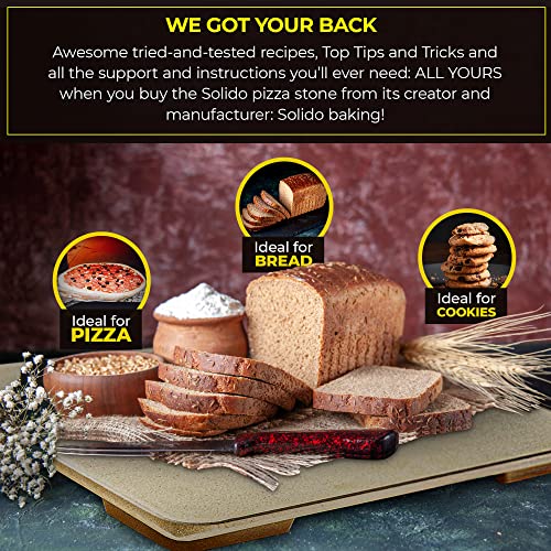 #1 Pizza Stone - Baking Stone. SOLIDO Rectangular 14"x16" - Perfect for Oven, BBQ and Grill