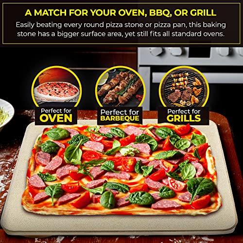 #1 Pizza Stone - Baking Stone. SOLIDO Rectangular 14"x16" - Perfect for Oven, BBQ and Grill