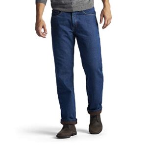 lee men's flannel relaxed-fit straight-leg jeans, dark wash-fleece lined, 36w x 30l