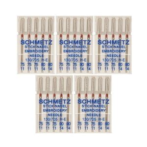 25 schmetz assorted embroidery sewing machine needles 130/705h h-e size 75/11 and 90/14 (original version) (original version)