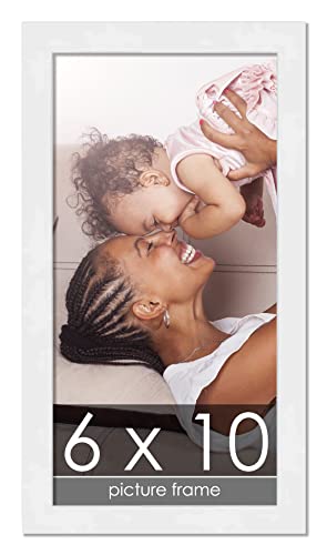 6x10 Frame White Solid Pine Wood Picture Frame | UV Acrylic, Foam Board Backing & Hanging Hardware