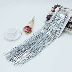 Fecedy 2pcs 3ft x 8.3ft Silver Metallic Tinsel Foil Fringe Curtains Photo Booth Props for Birthday Wedding Engagement Bridal Shower Baby Shower Bachelorette Holiday Celebration Party Decorations