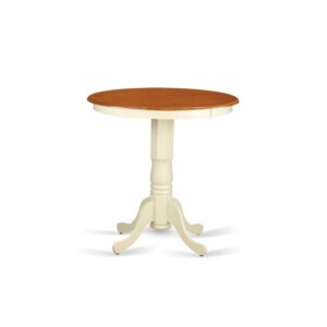 east west furniture edt-whi-tp eden bar height counter table - a round dinner table top with pedestal base, 30x30 inch, buttermilk & cherry