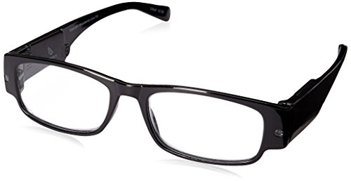 Foster Grant Men's LightSpecs Lloyd Reading Glasses with Lights Rectangular, Black/Transparent, 59 mm + 1.75