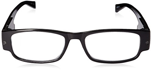 Foster Grant Men's LightSpecs Lloyd Reading Glasses with Lights Rectangular, Black/Transparent, 59 mm + 1.75