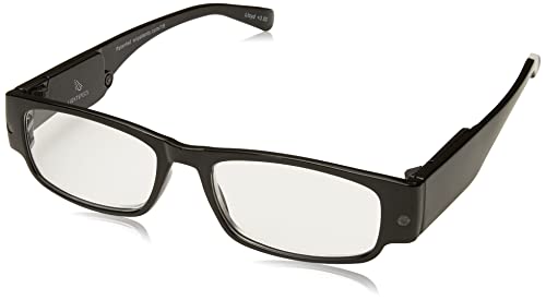 Foster Grant Men's Lloyd Lightspecs Lighted Reading Glasses Rectangular Reading Glasses, Black/Transparent, 59 mm, +1.50